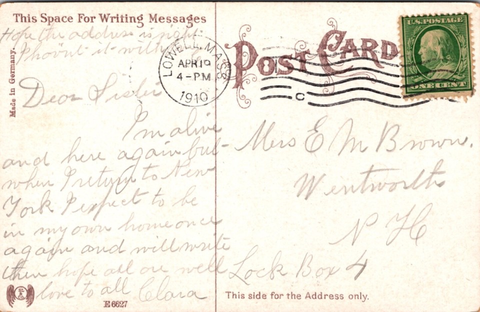 Lowell Mass. Canal Walk Posted 1910 Red Letter Divided Back Vintage ...