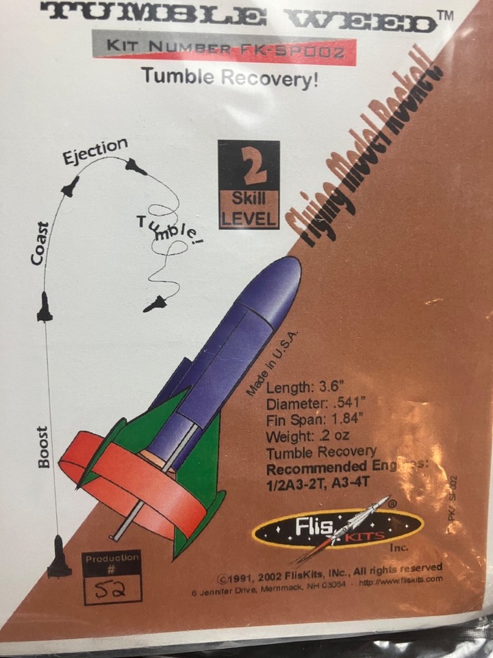 Rare Vintage Original Issue Fliskits TUMBLEWEED Flying Model Rocket Kit ...