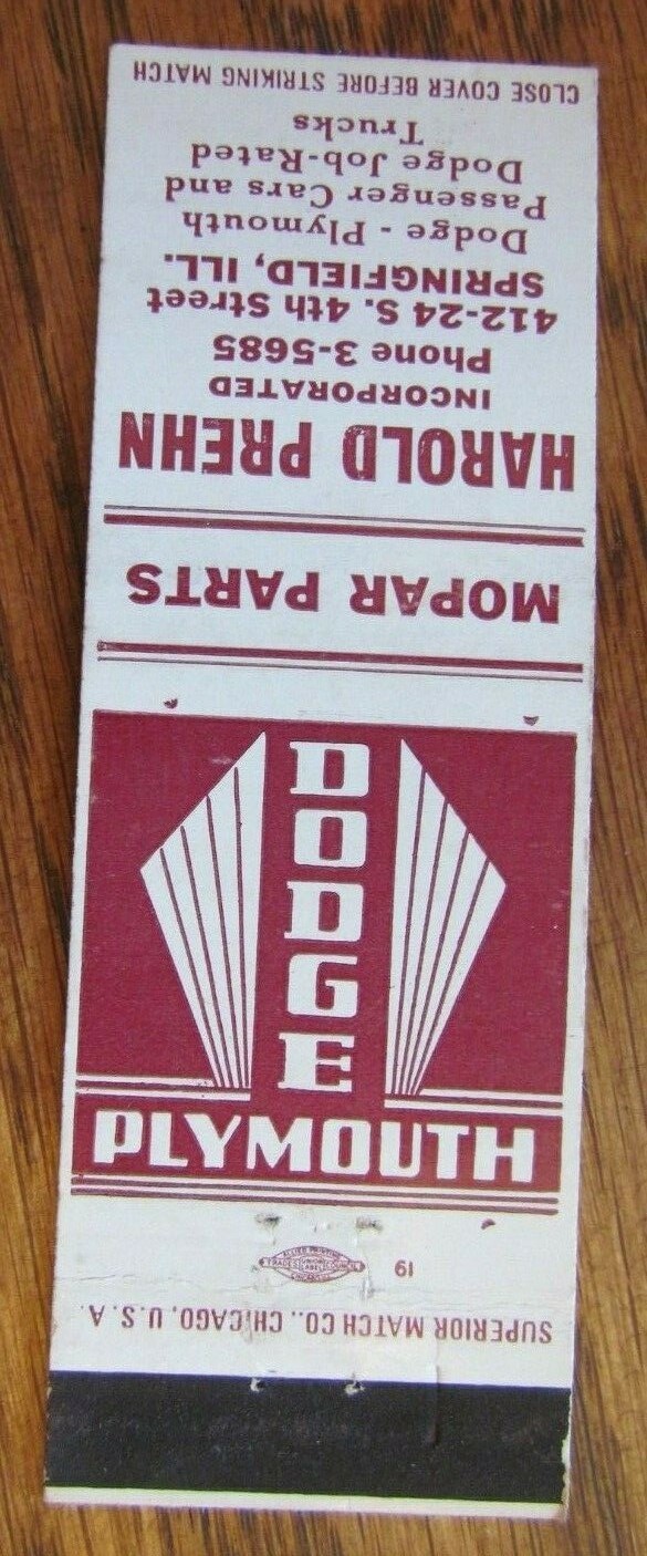 1940s DODGE & PLYMOUTH CAR DEALER: HAROLD PREHN (SPRINGFIELD, ILLINOIS ...
