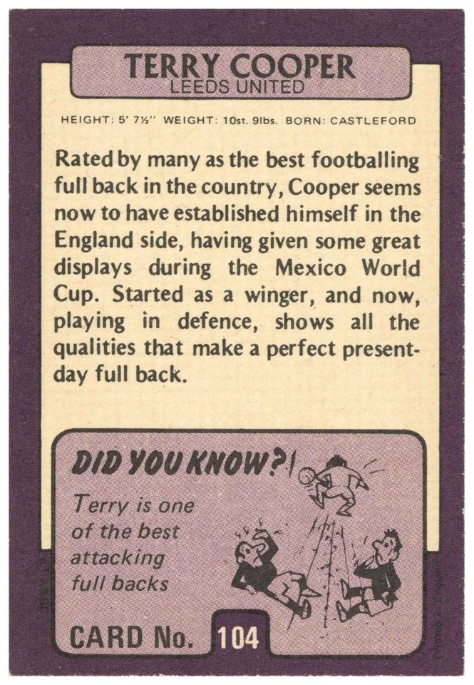 A&BC - 'Footballers 1971/72 S1' (1971) - Terry Cooper (Leeds United) | eBay