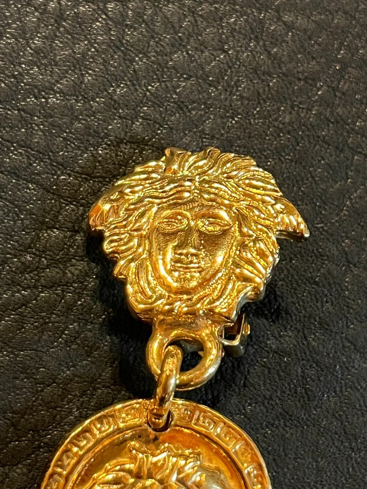 VERSACE GIANNI VERSACE Earrings AUTH GOLD MEDUSA Swing Medal Coin ...