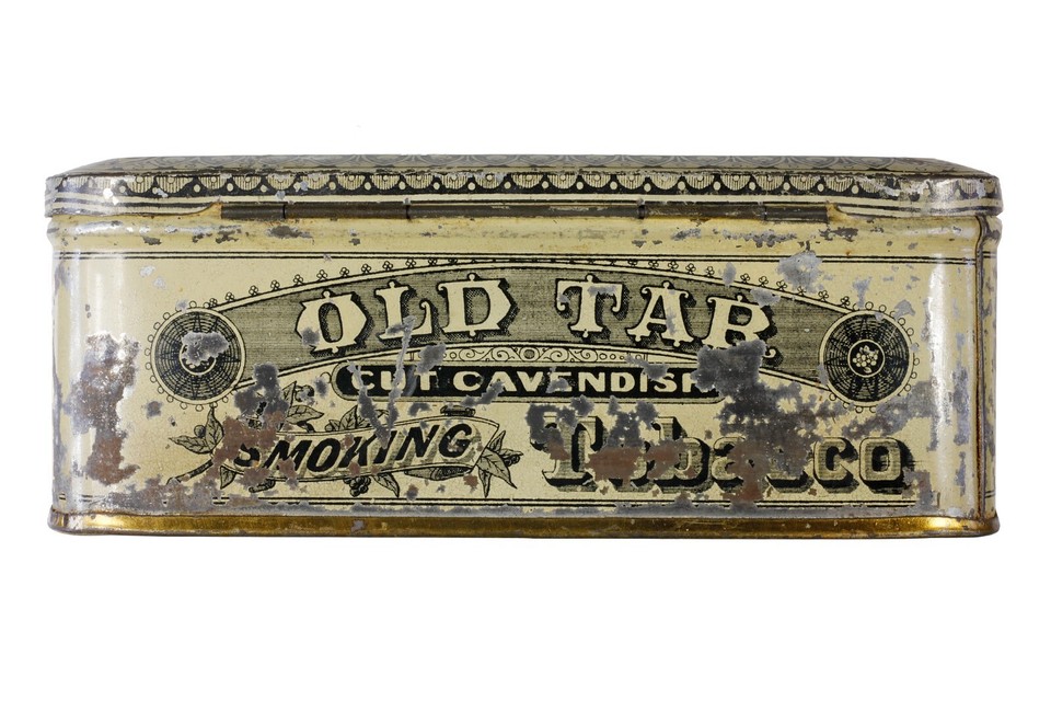 Scarce 1900s "Old Tar" hinged litho tobacco tin in good to fair ...
