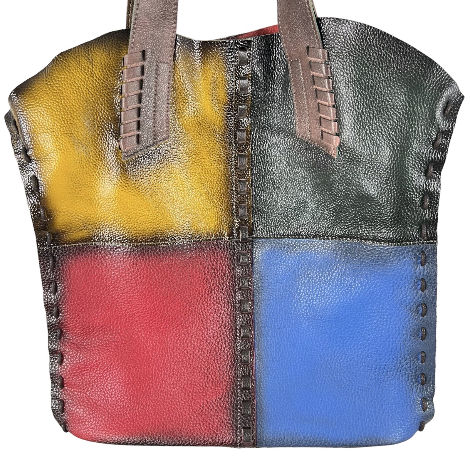 Colorblocked Patchwork Colorful Leather Shoulder Handbag | eBay