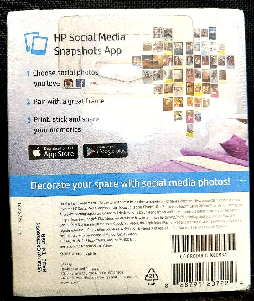 HP Social Media Photo Paper 25 Pack Snapshots Sticky Back 4 x 5 NEW | eBay