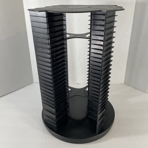 Fellowes 112 CD Carousel Rotating Black Storage Tower Spinner Rack 15.5 ...