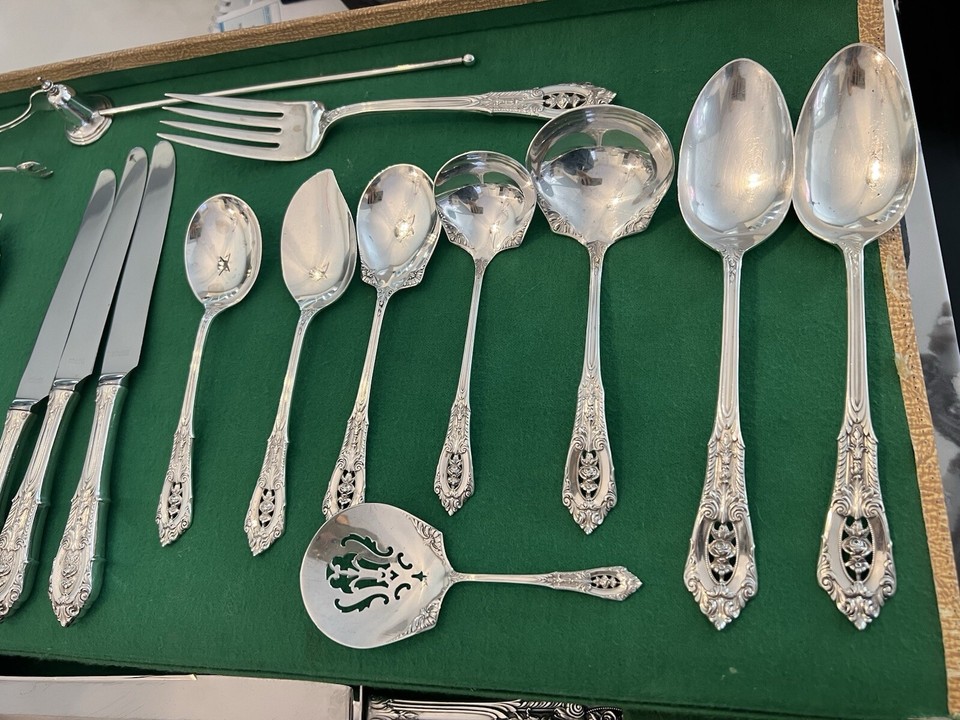 *RARE* Antique Wallace Sterling Rose Point flatware silverware set, 93 ...