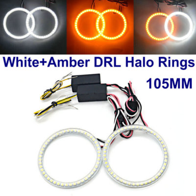 105MM LED HALO RINGS SMD White Amber Dual Color LED ANGEL EYE DRL ...