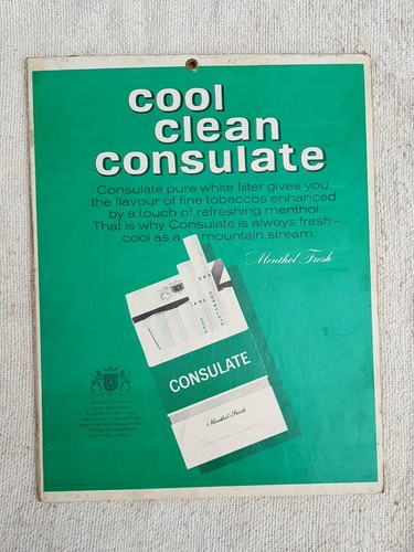 Vintage Scarce Consulate Menthol Fresh Cigarettes Paper Adv Sign Boards ...