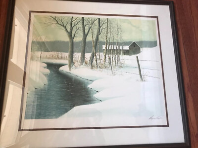 Oklahoma Artist Wayne Cooper Pencil Signed Winter Scene Framed Litho ...