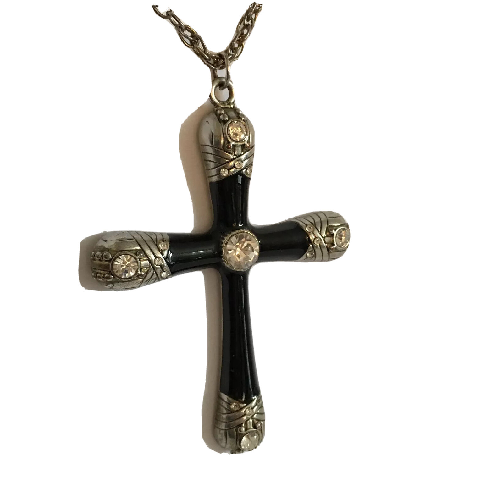 Big Cross Pendant Necklace Silver Metal Chains Black … - Gem