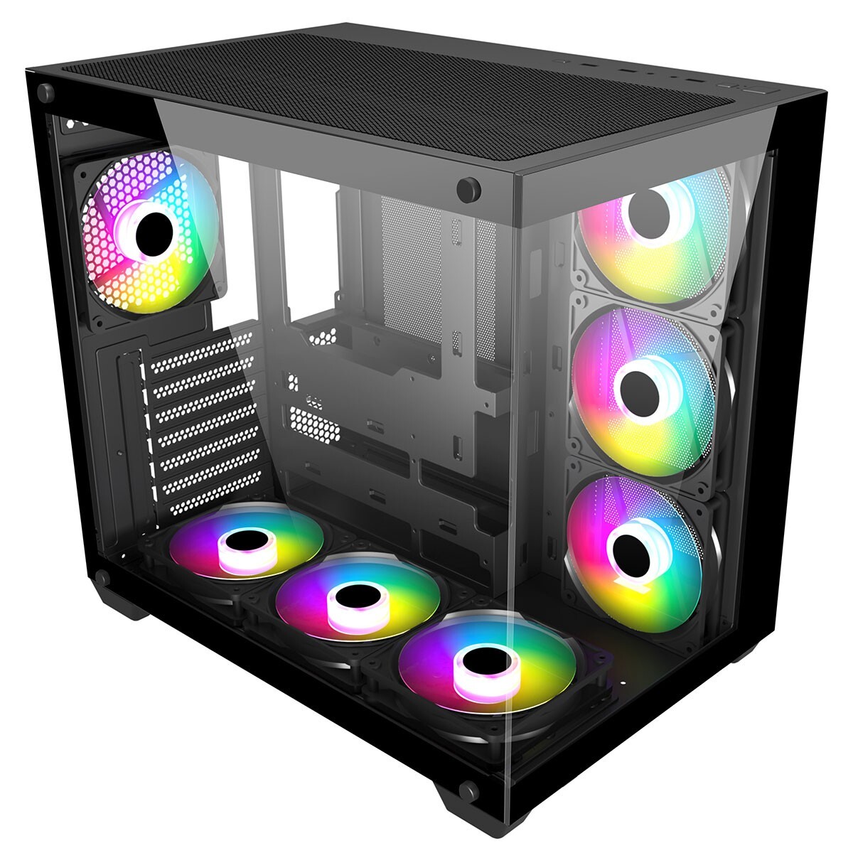 CiT Vision Black Mid ATX Gaming Cube PC Case Tempered Glass Panels 3 ...