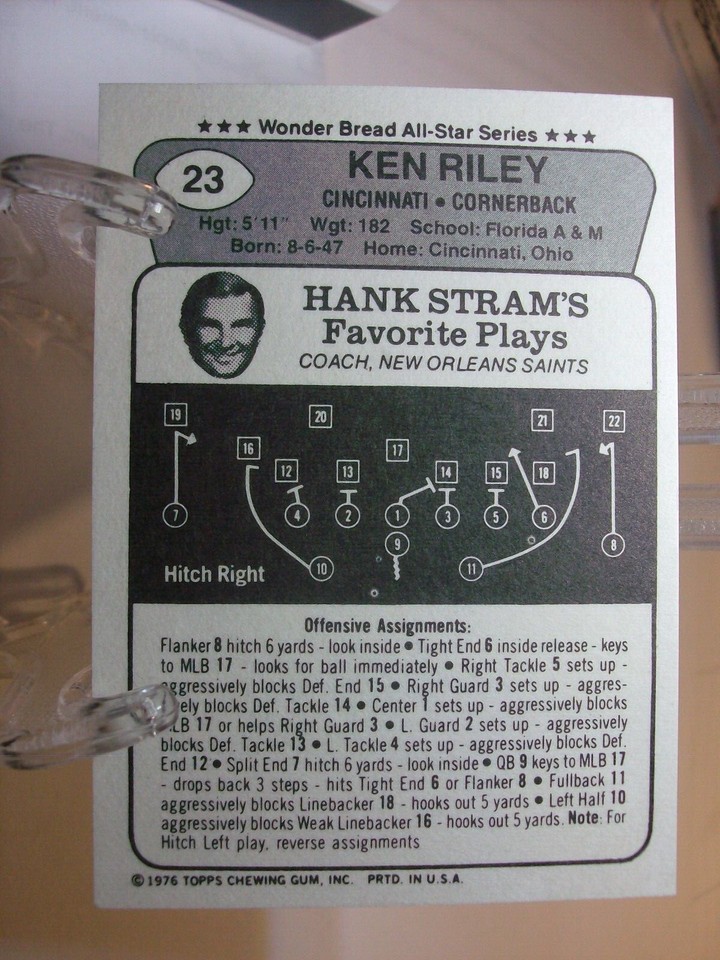 1976 Topps Wonder Bread Football Card #23 Ken Riley (10803) | eBay