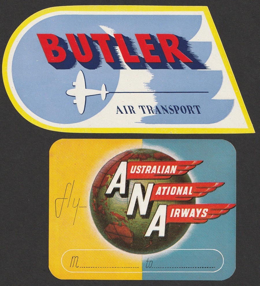 AUSTRALIA 1930s Butler Air Transport National Airways luggage labels ...