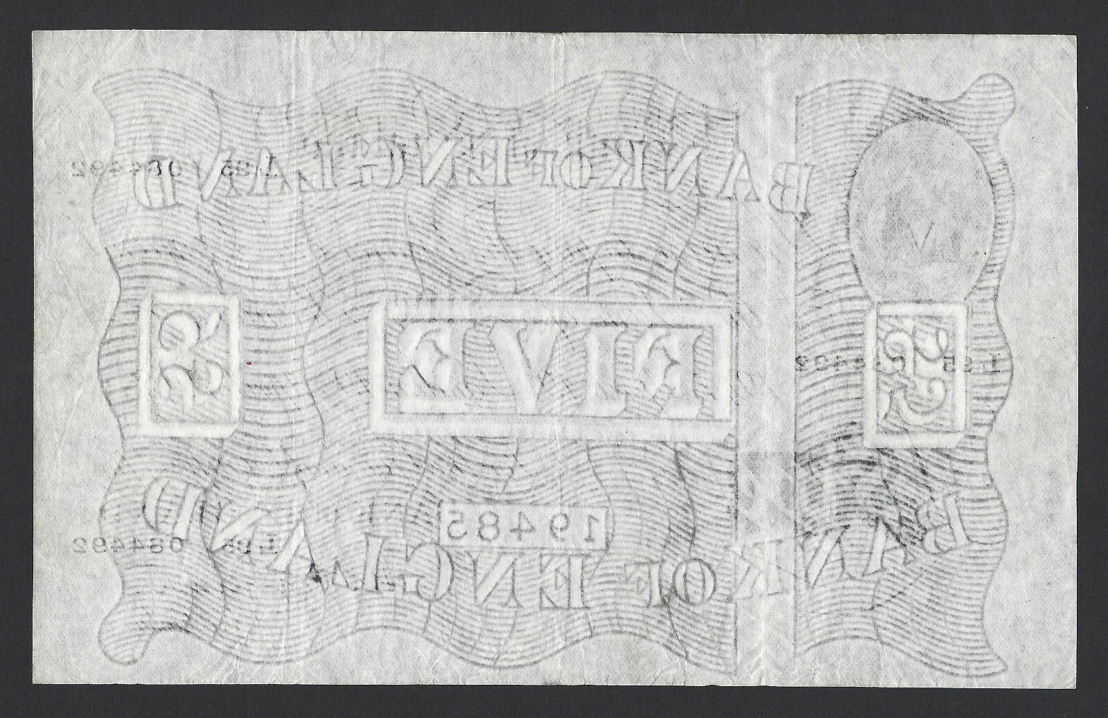 White Fiver £5 Banknote K O Peppiatt Thin Paper L95 prefix 19th April ...