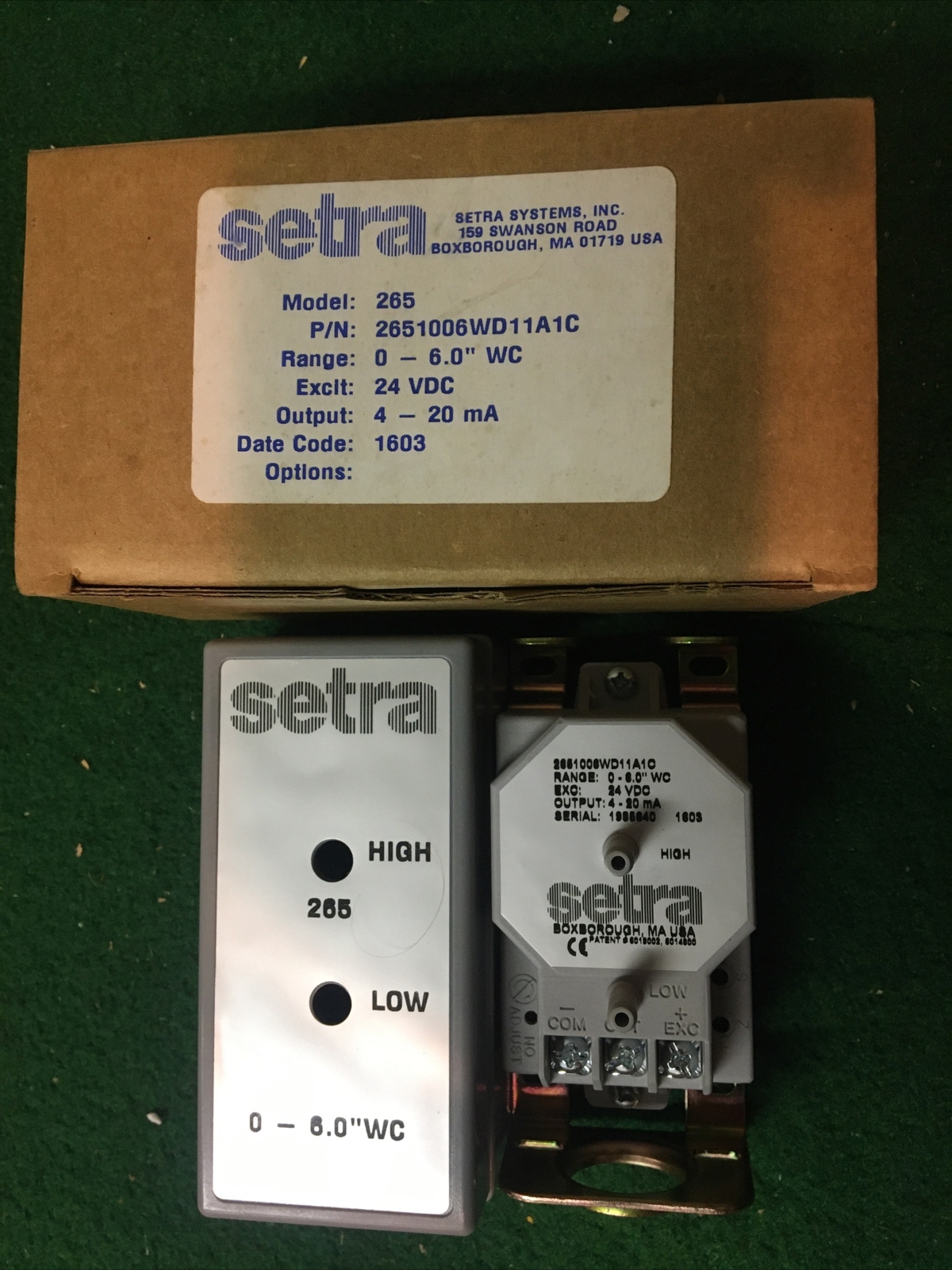 Setra 2651006WD11A1C Model 265 Differential Pressure Transducer 0 - 6.0 ...