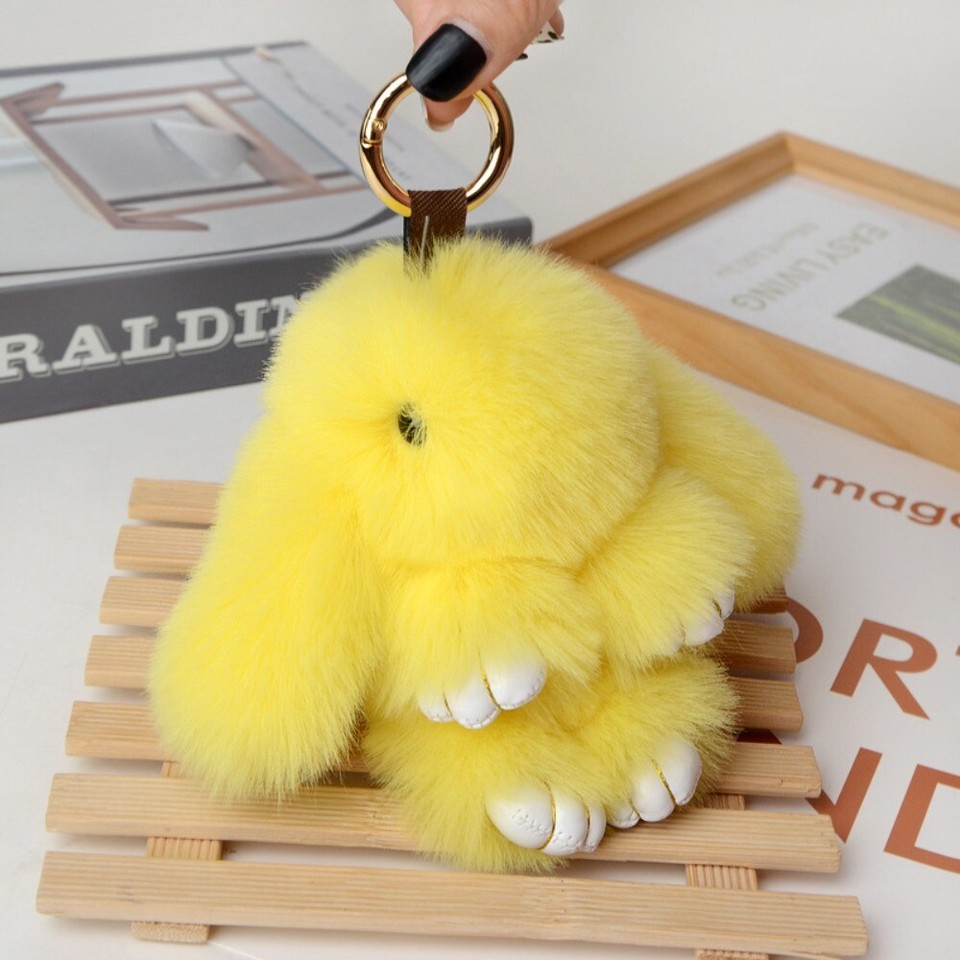 Fluffy Rabbit Key Chain Pompon Pom Jewelry Cute Bunny Keychain Gifts ...