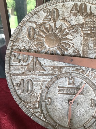 SPRINGFIELD OUTDOOR THERMOMETER / CLOCK, DIE CAST METAL | eBay