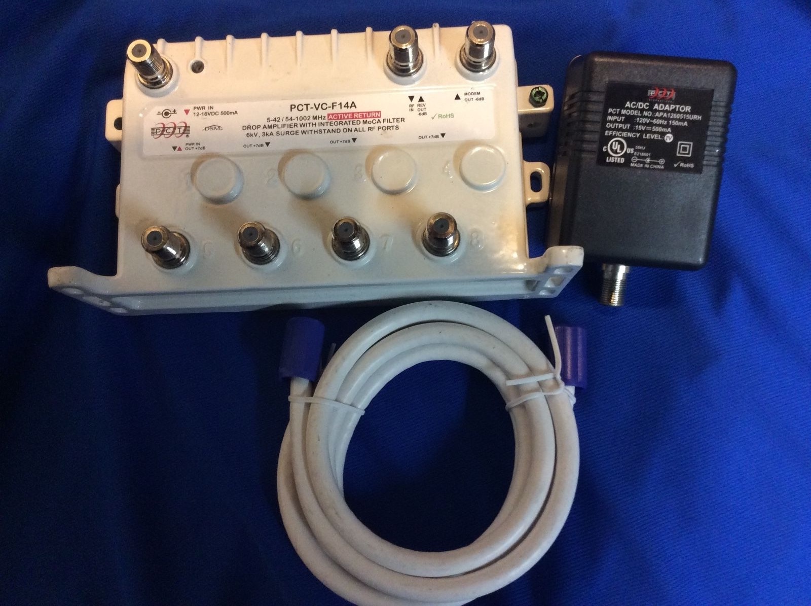 PCT INTL PCT-VC-F14A RF MoCA 5 Port Bypass CATV Amplifier with Active ...