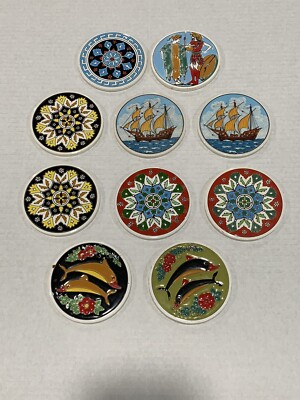 Ceramic Hand Made Greek Coasters set of 10 | eBay