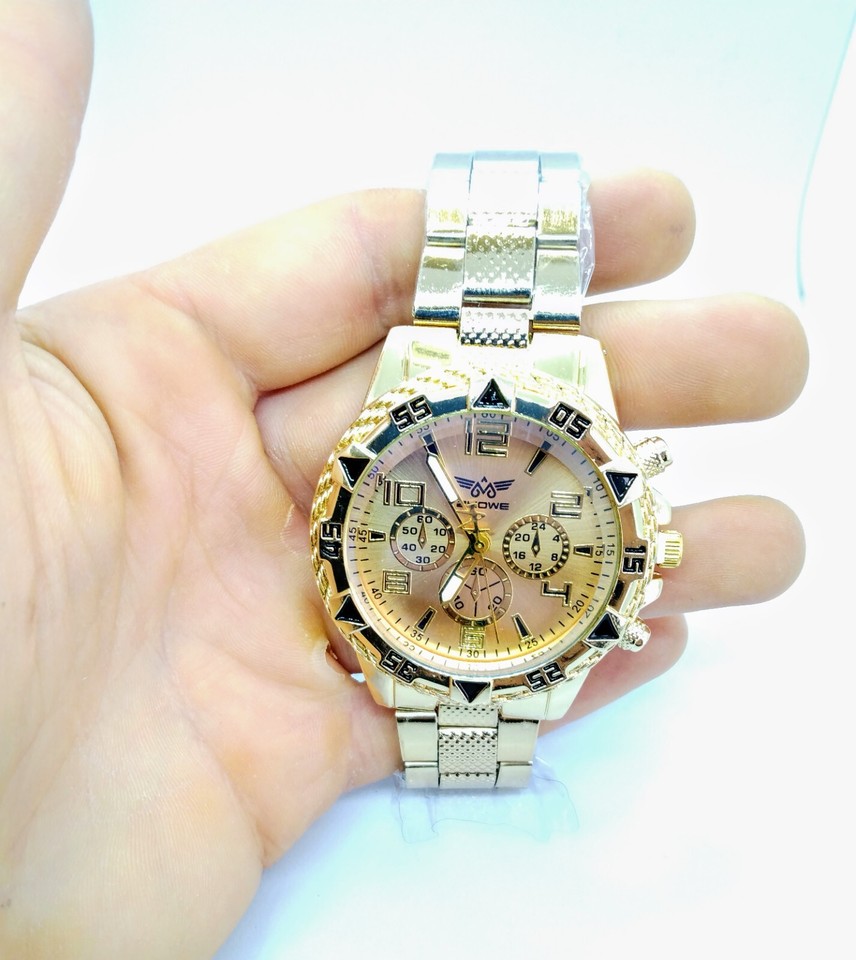 GOLD ZHOWE WATCH Men's Golden Face Quartz Dial Analog Pointer ...