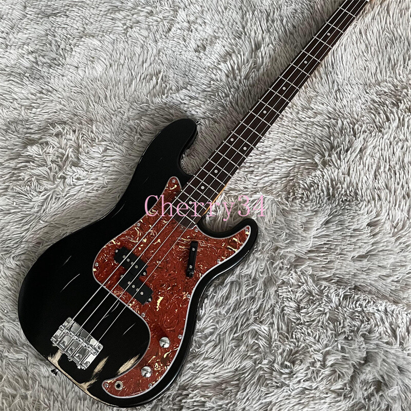 Custom Relic Black Electric Bass Guitar 4 Strings Chrome Hardware Red ...