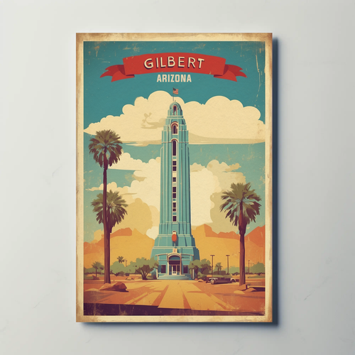 Gilbert Arizona Blue Tower Palm Desert Vintage Travel Poster | eBay