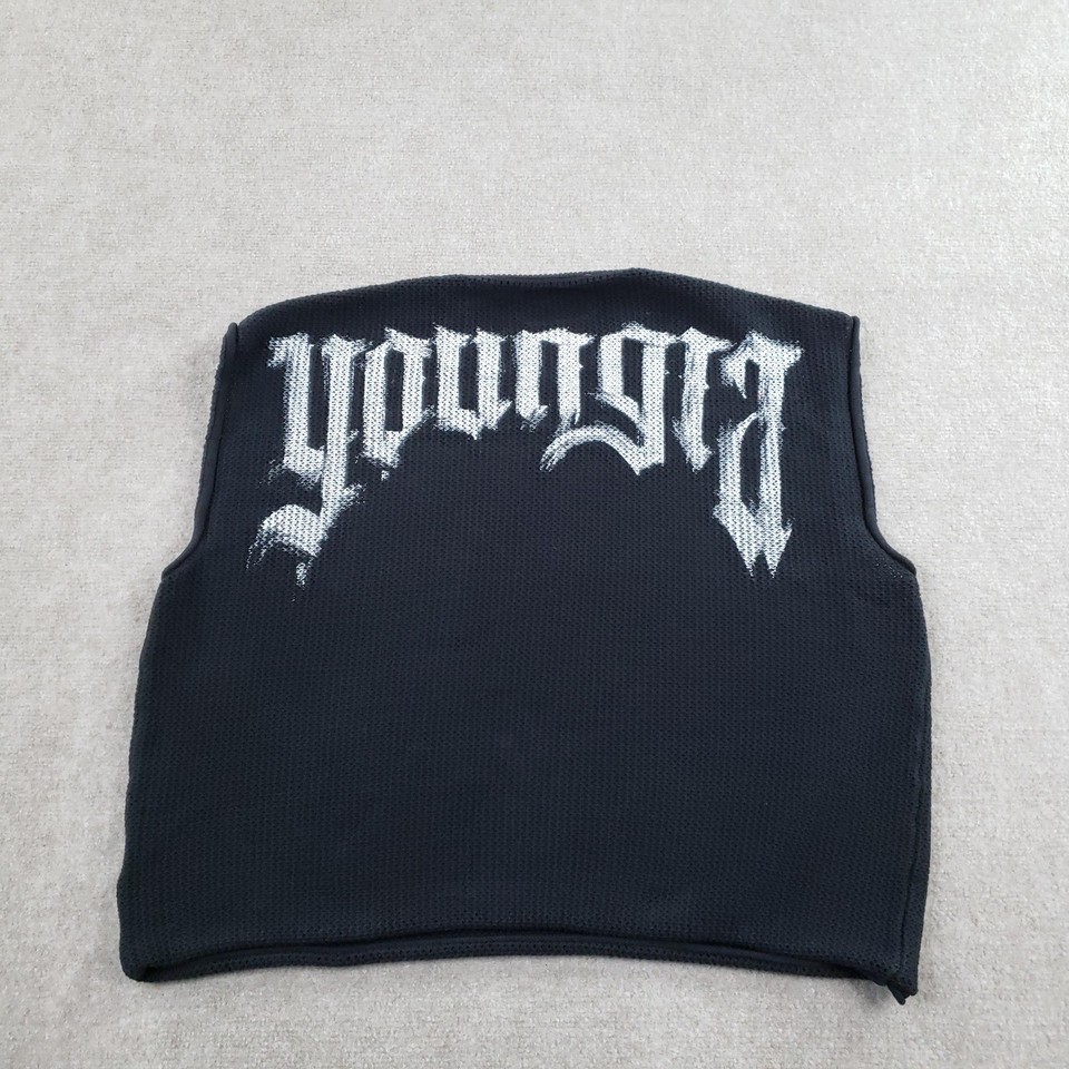 YoungLA Sweater Vest Mens XL Black Knit Gothic Back Logo Streetwear ...