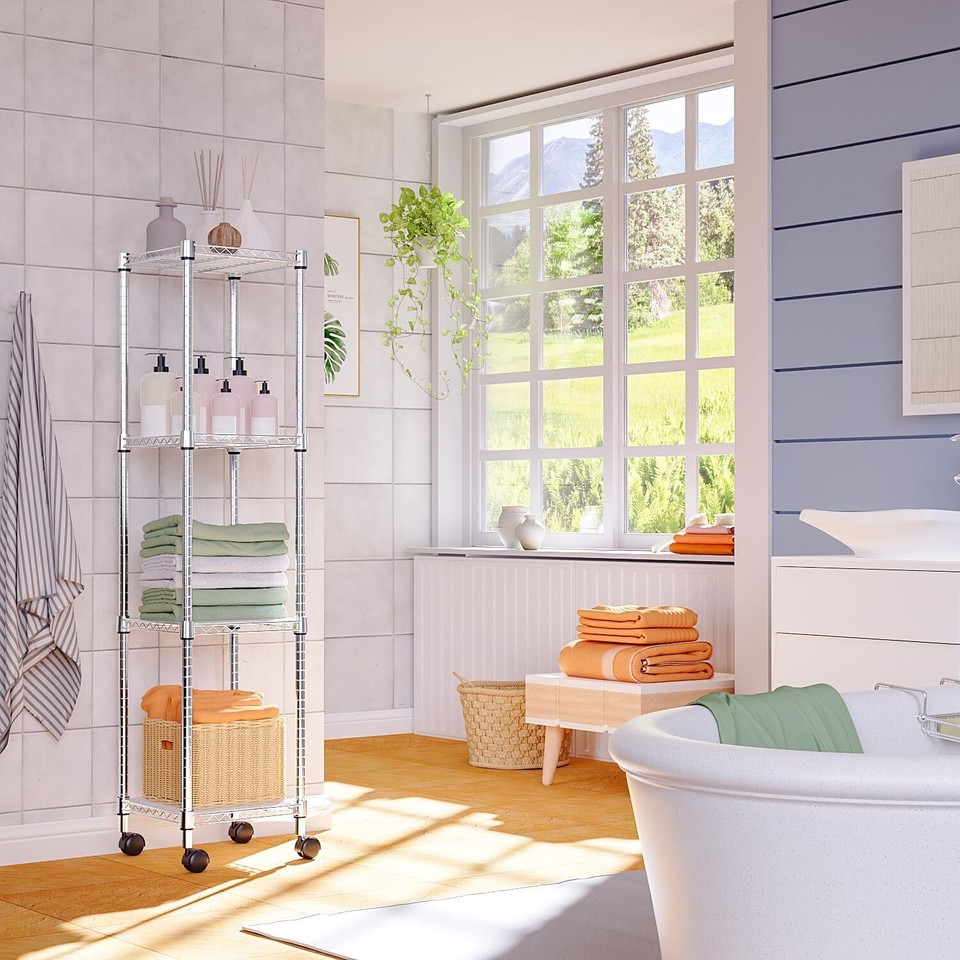 4 Tier Narrow Wire Shelves Rolling Metal Wire Shelving Kitchen Pantry ...