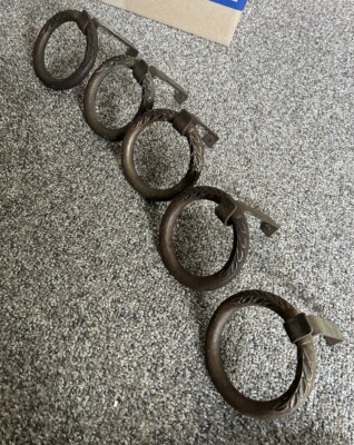 Five antique Vintage Cast Iron Rings, Curtain Tie Backs With Brackets ...