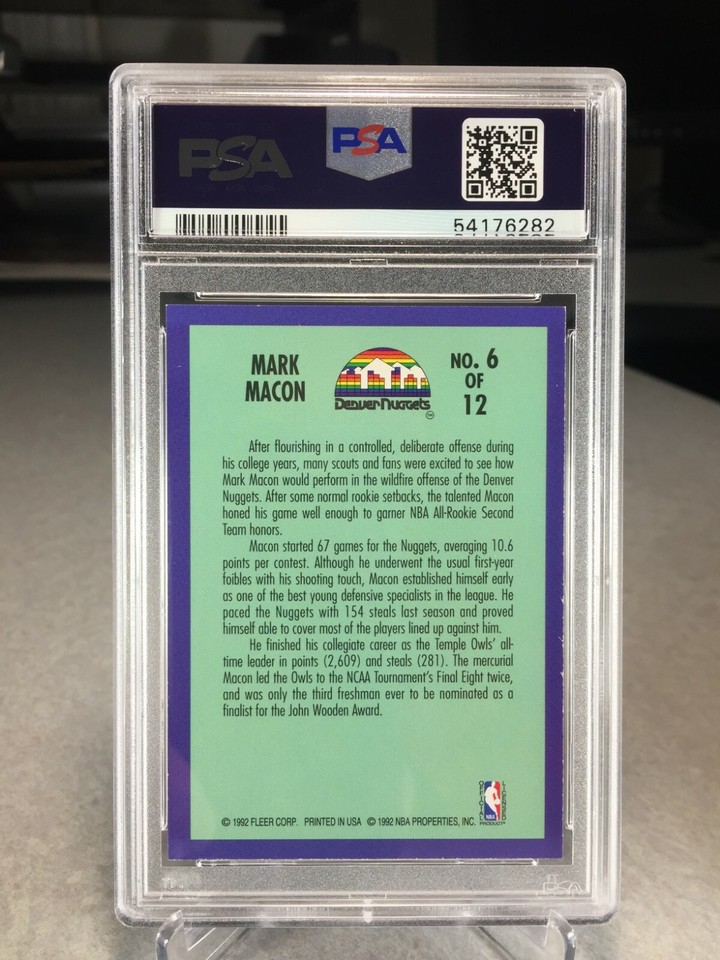 1992 Fleer Rookie Sensations Mark Macon #6 - PSA 8 POP 3 (only 5 graded ...