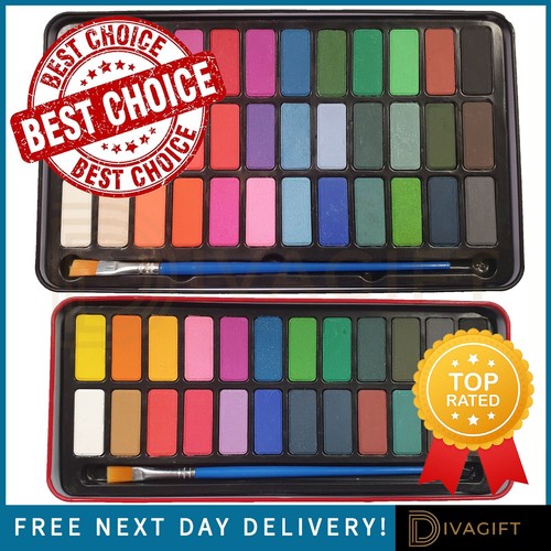 WATERCOLOUR PAINT BLOCK SET & BRUSH MAJOR ARTIST WATER COLOUR PAINT TIN ...
