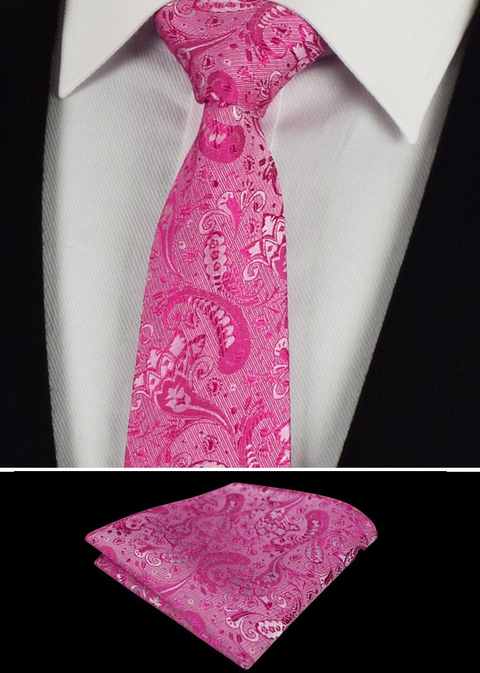 Fuschia Pink Mens Tie Wedding Napkin Gift Set Silk Floral Pocket Square ...