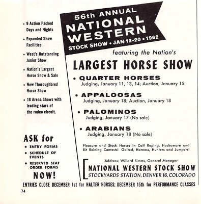 Willard Simms National Western Stock Show Horse Event Denver CO Vtg Mag ...
