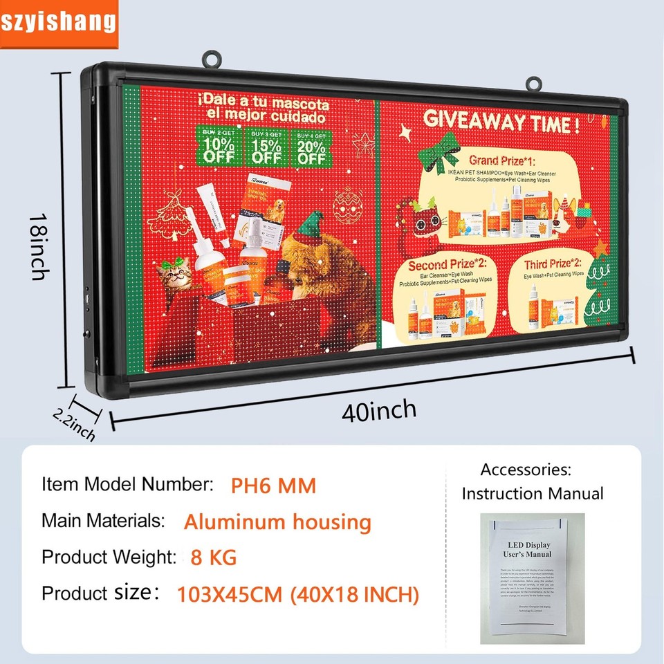 YS Outdoor P6 Programmable LED Sign(40"x 18"), WiFi + USB Control ...