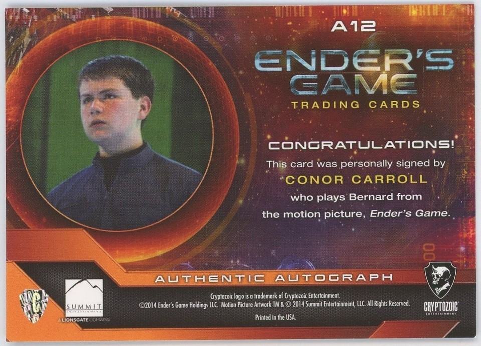 Conor Carroll as Bernard 2014 Ender's Game ON-CARD AUTO #A12 - WITH SKETCH! | eBay