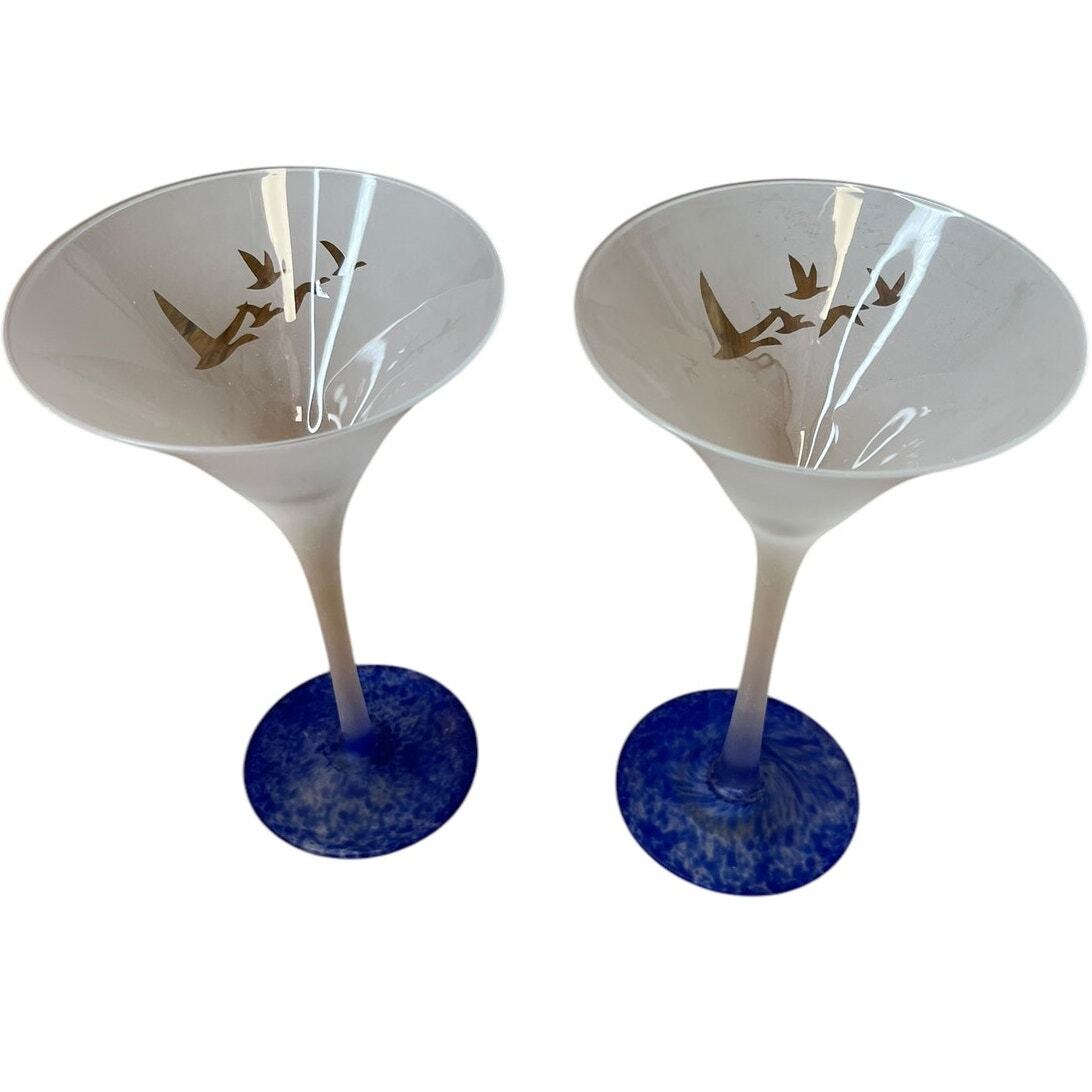 Grey Goose Set of 2 Frosted Blue Speckled Base Martini Glass | eBay