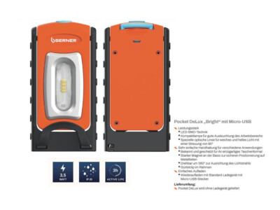 1x Berner Pocket DeLux Bright LED Lampe Werkstatt Inspektion * neues ...