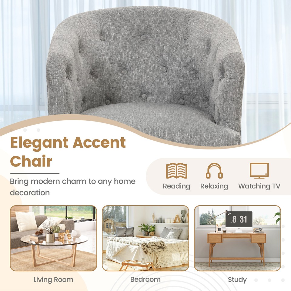 Upholstered Accent Chair Comfy Club Armchair Single Sofa w/ Rubber Wood ...