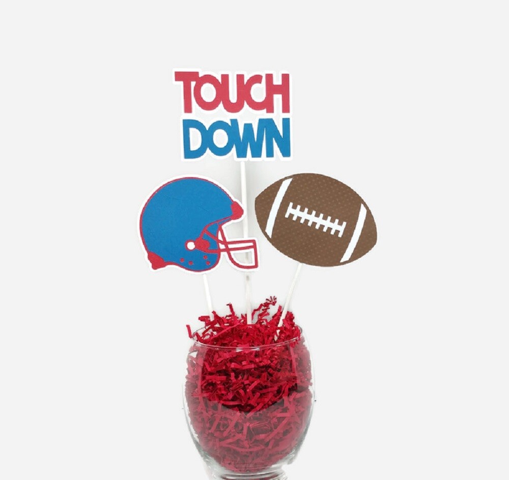 Football Centerpiece Sticks Cake Toppers Super Bowl Party Decor CHOOSE ...