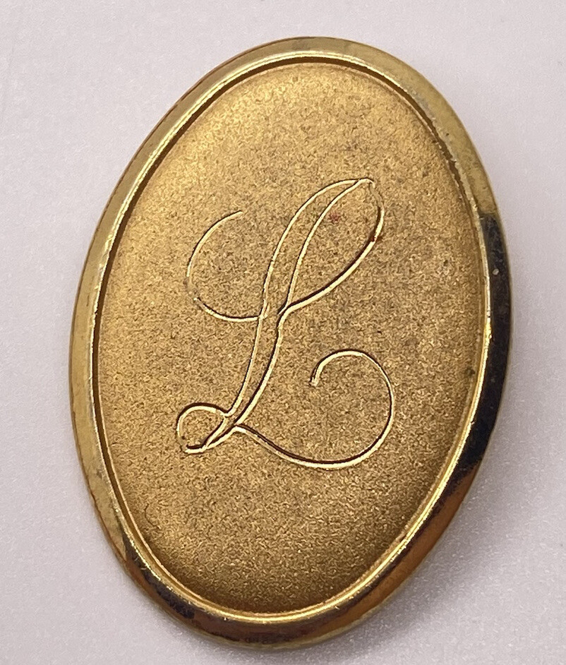 Oval Gold Tone Vintage Monogram Letter L Brooch Matte Texture Classic 1 ...