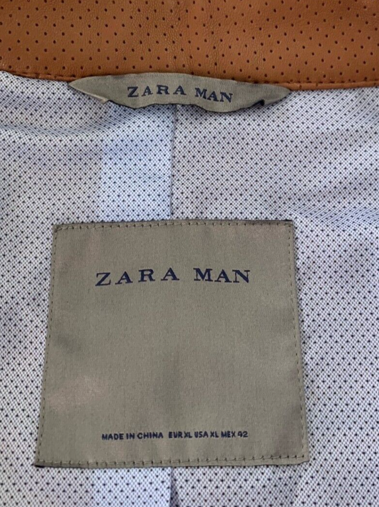 ZARA MAN POCKET JACKET FAUX LEATHER RN#77302 BROWN FULL ZIP SIZE XL | eBay