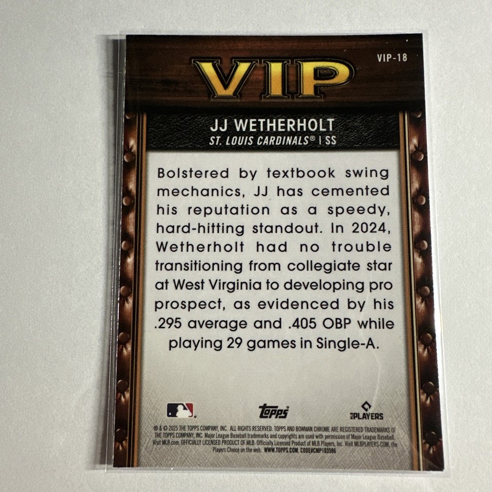 2025 Bowman Chrome Mojo VIP Prospects JJ Wetherholt #VIP-18 St Louis ...