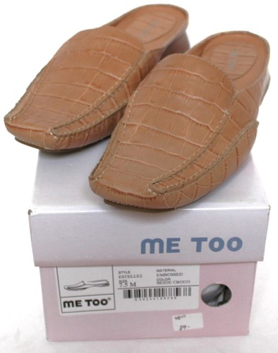 ME TOO Estelle Mule sz 7.5 M Golden Beige Croc Embossed Leather Slip On ...