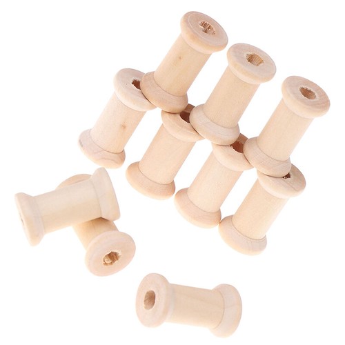 10Pcs Wooden Bobbins Spools Reels Organizer For Sewing Ribbons ...