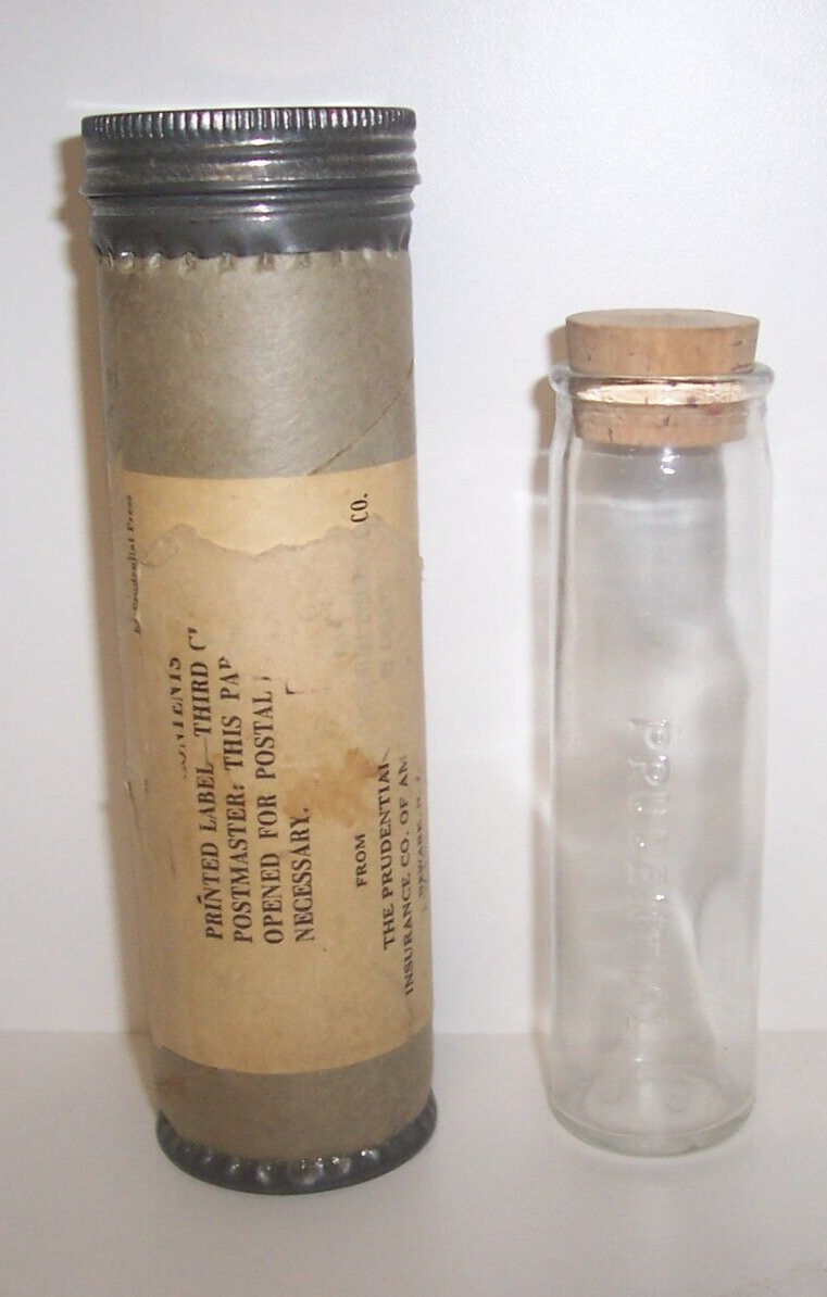 Antique Prudential Insurance Co Urine Sample Test Kit Bottle Paper ...