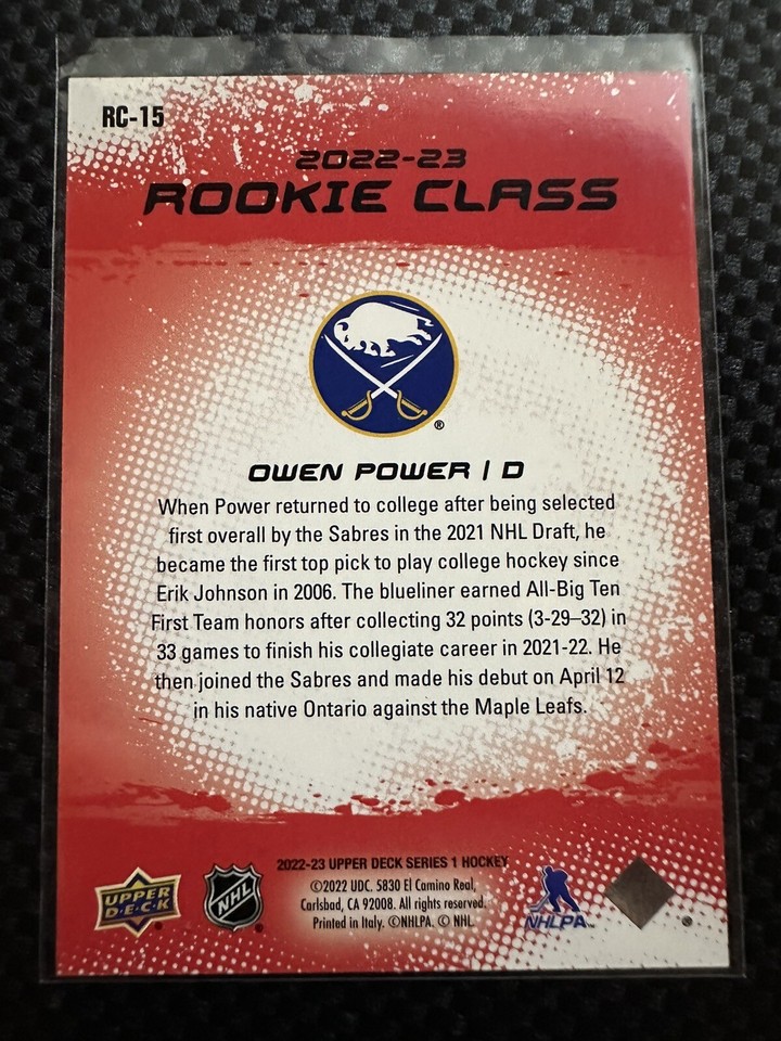 2022-23 UD Series 1 Hockey Owen Power Rookie Class Red #RC-15 Sabres | eBay