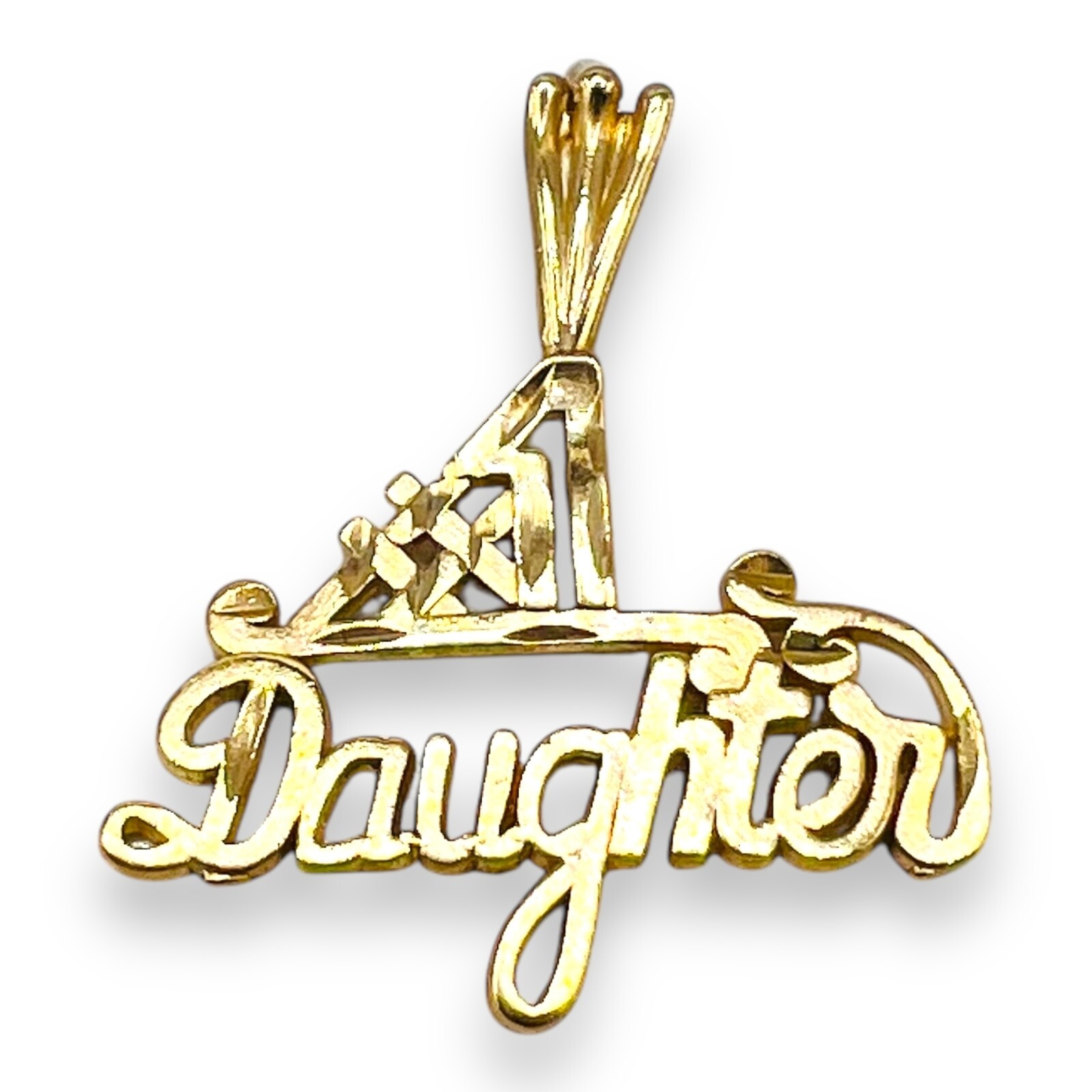 14k Yellow Gold # 1 Daughter Word Script Pendant Charm - Gem