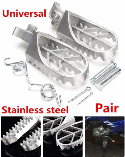2PCS Motorcycle Foot Pegs Footrest Silver Stainless Steel Bolt W/Spring ...