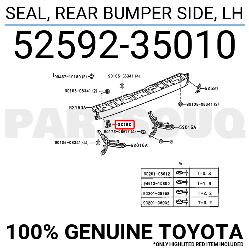 5259235010 Genuine Toyota SEAL, REAR BUMPER SIDE, LH 52592-35010 | eBay