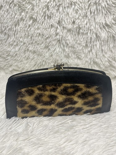 Vintage Baronet Leopard Fur Black Leather Wallet 1960s Double Kiss ...